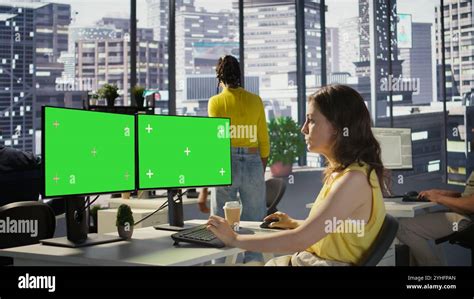 Developer Using Multi Monitor Isolated Screen Pc To Create Machine