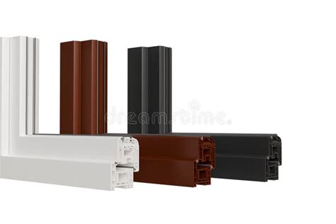 3d Model Of Window Profiles In Section In White And Gray And Brown