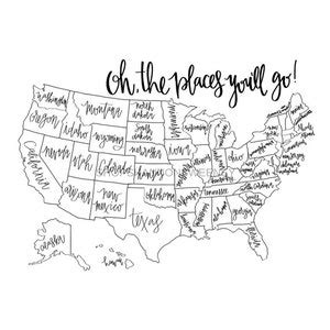 USA Color In Map Digital Download United States Map Color In Map Travel Map Travel Print