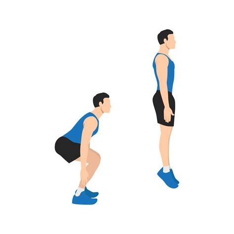 Man Doing Jump Squat Exercise Flat Vector Illustration Isolated On