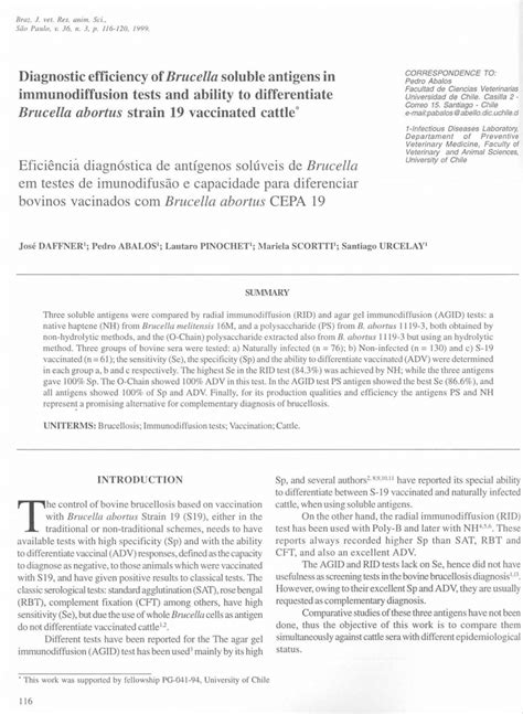 PDF Diagnostic Efficiency Of Brucella Soluble Antigens In Immunodiffusion Tests And Ability To