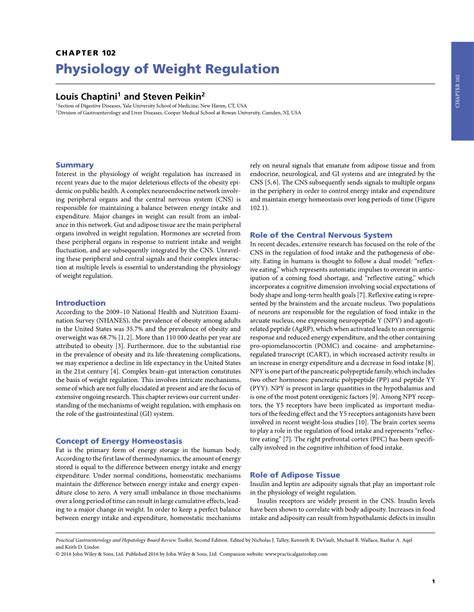 Physiology Of Weight Regulation Docslib