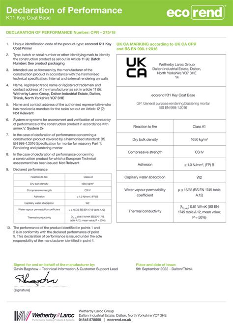 K Key Coat Base Declaration Of Performance Ecorend