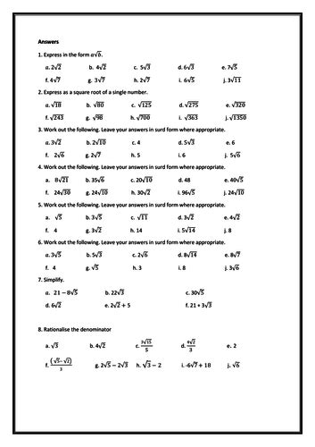 Surds Fluency Reasoning And Problem Solving Mastery Worksheets