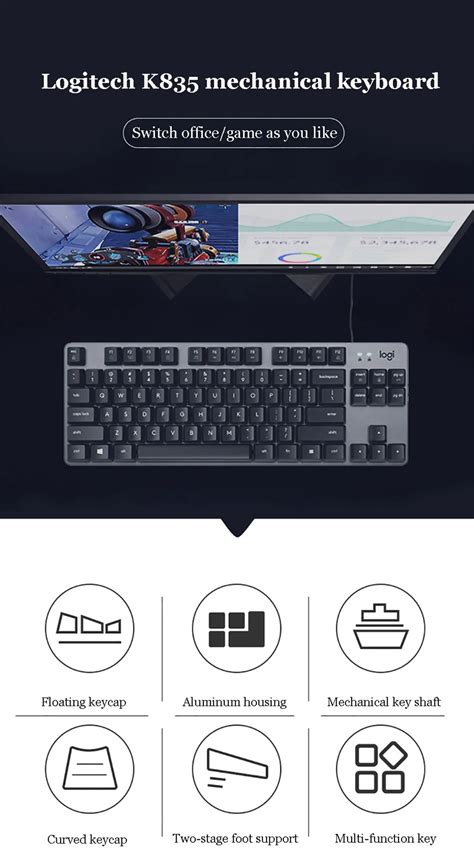 Logitech K Wired Tkl Mechanical Keyboard Key Desktop Laptop Wired Office Game Usb Small