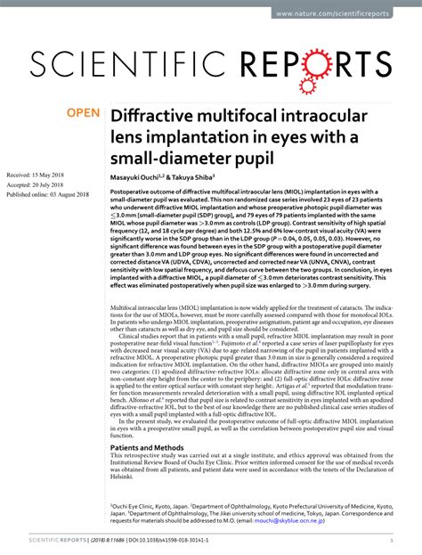 Pdf Diffractive Multifocal Intraocular Lens Implantation In Eyes With A Small Diameter Pupil