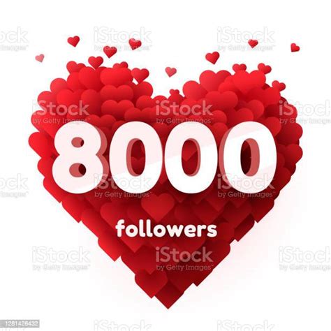 팔로워 여러분 감사합니다 소셜 네트워크 친구 추종자 웹 사용자를위한 빨간 마음 구독자 또는 추종자 및 좋아요를 축하합니다 8에 대한 스톡 벡터 아트 및 기타 이미지 Istock
