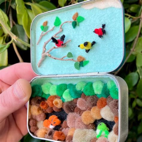 Miniature Altoids Tin Diorama Nature Animals Fox Frog And Birds