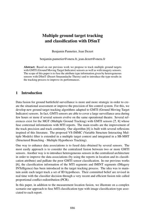 Pdf Multiple Ground Target Tracking And Classification With Dsmt