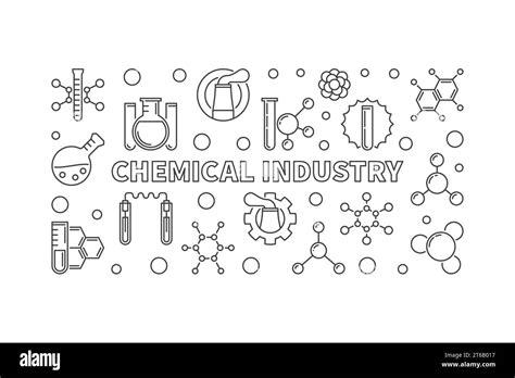 Chemical Industry Concept Horizontal Banner Vector Illustration In Thin Line Style Stock