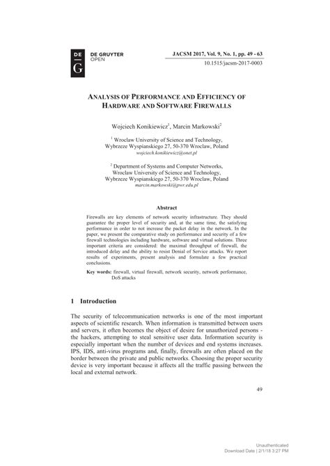 Pdf Analysis Of Performance And Efficiency Of Hardware And Software Firewalls