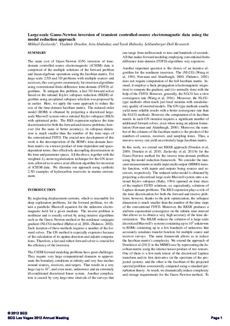Pdf Large Scale Gauss Newton Inversion Of Transient Controlled Source Electromagnetic Data