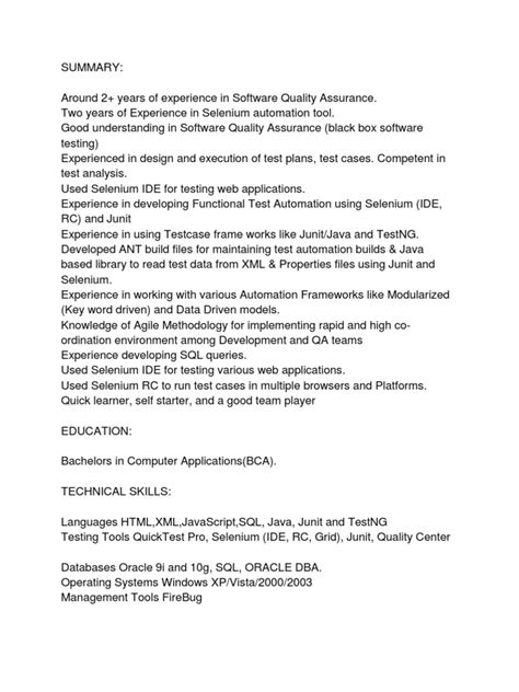 Selenium Resume Sample 1 Selenium Software Web Browser