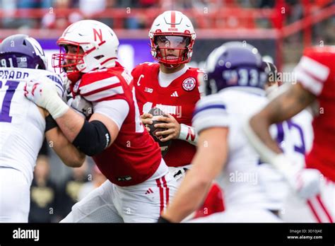 Nebraska Quarterback Dylan Raiola 15 Looks To Pass Against