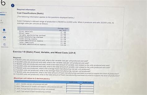 Solved Required Infermation Cost Classifications Static