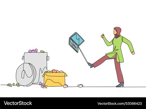 Single Continuous Line Drawing Angry Arab Vector Image