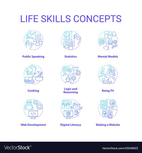 Life Skills Blue Gradient Concept Icons Set Vector Image
