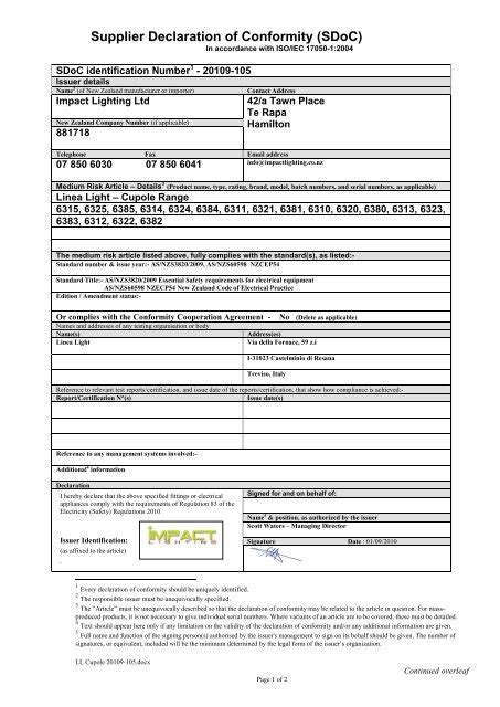 To Download The Supplier Declaration Of Conformity Impact Lighting