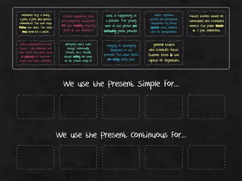 Present Simple Vs Present Continuous Match The Uses Group Sort