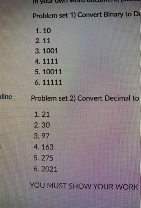 solved problem set 1 convert binary to de 1 10 2 11 3