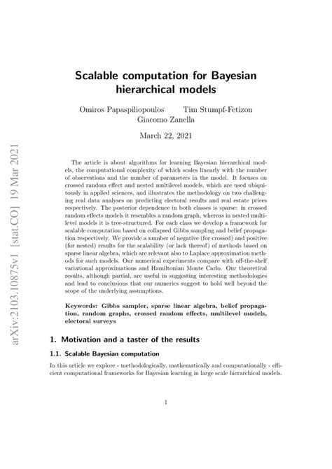 Scalable Computation For Bayesian Hierarchical Models Deepai