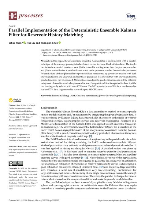 Pdf Parallel Implementation Of The Deterministic Ensemble Kalman Filter For Reservoir History