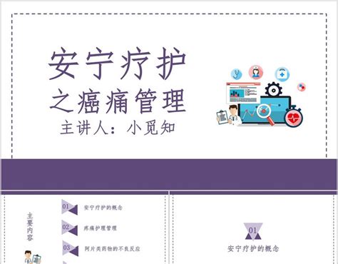 紫色简洁卡通风安宁疗护护理安宁疗护之癌痛管理PPT模板 包站长