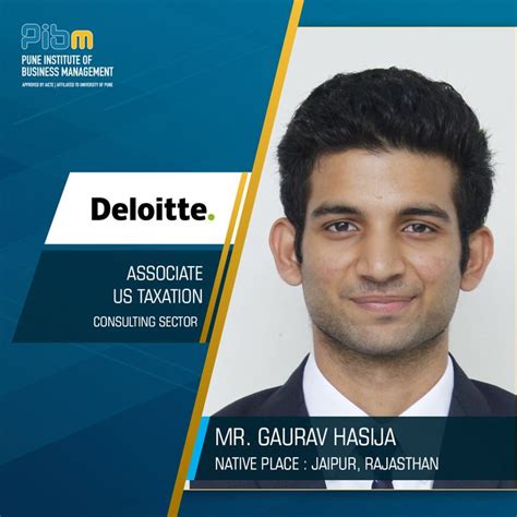 Pibm Proudly Congratulates Mr Gaurav Hasija Mishra For Getting Placed At Deloitte India As An