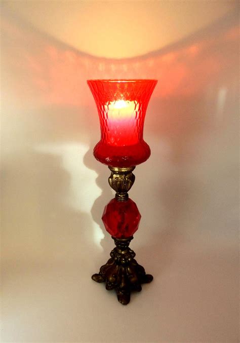 Hollywood Regency Ruby Red Lucite Glass And Gold Candle Holder Etsy