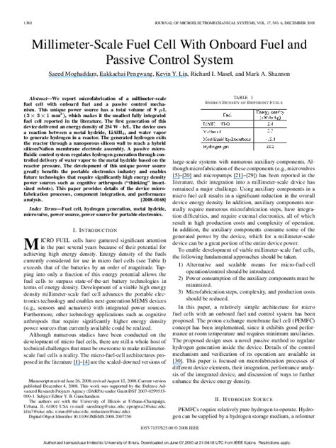Millimeter Scale Fuel Cell With Onboard Fuel And Passive Control System