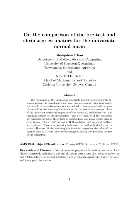 Pdf On The Comparison Of The Pre Test And Shrinkage Estimators For The Univariate Normal Mean