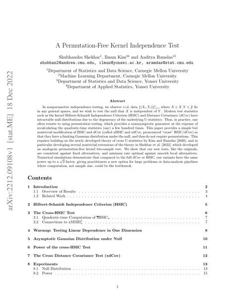 Pdf A Permutation Free Kernel Independence Test