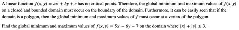 Solved A Linear Function F X Y Ax By C Has No Chegg Com