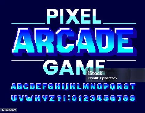 픽셀 아케이드 게임 알파벳 글꼴입니다 디지털 3d 효과 문자와 숫자 비디오 게임에 대한 스톡 벡터 아트 및 기타 이미지 비디오 게임 컴퓨터 글자 0명 Istock