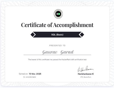 Sql Certification Dataanalytics Learning Hackerrank Gaurav Garad