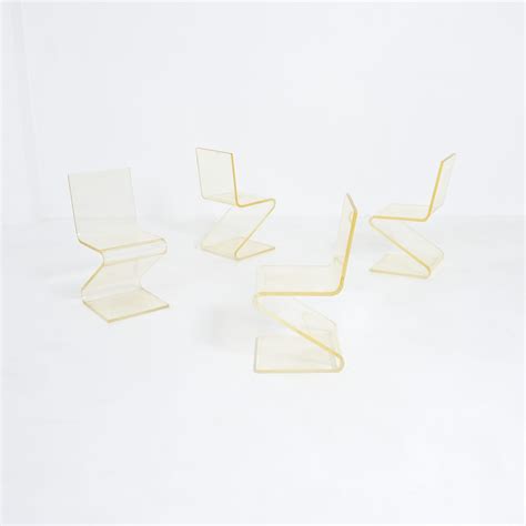 Set Of 4 Plexiglass Zig Zag Chairs Vintage Design Point