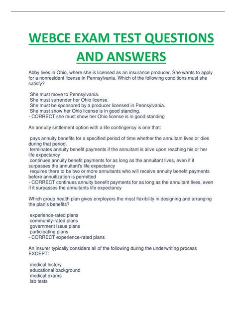 Webce Exam Test Questions And Answers 100 Correct And Complete Guide Rated A Webce Exam Test