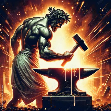 Hephaestus The God With His Hammer And Anvil He Was Cast Off Mount