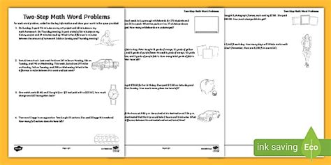 Two Step Math Word Problems Worksheet Practice And Improve Problem