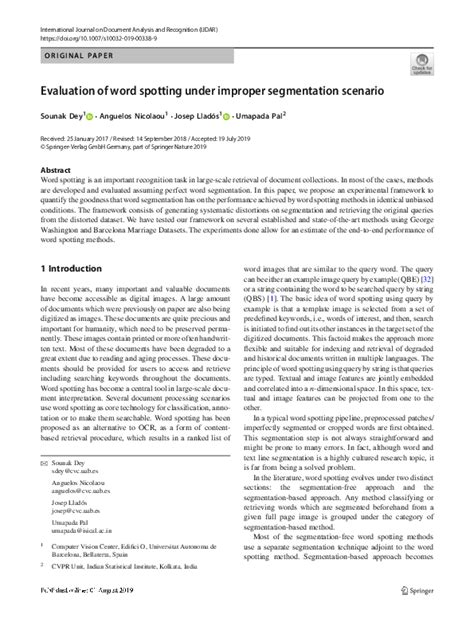 Pdf Evaluation Of Word Spotting Under Improper Segmentation Scenario