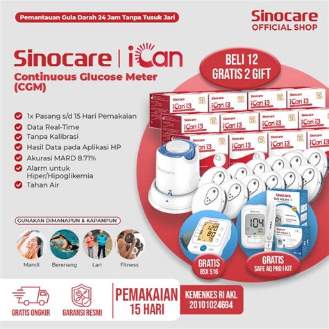 Jual [paket Kesehatan Tahunan] Cgm 12pcs Sinocare Ican I3 Sensor Glukosa Akurat 24 Jam Safe Aq