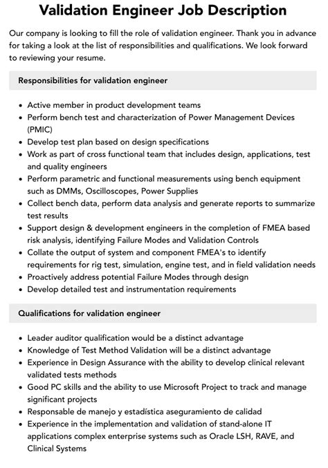 Validation Engineer Job Description Velvet Jobs