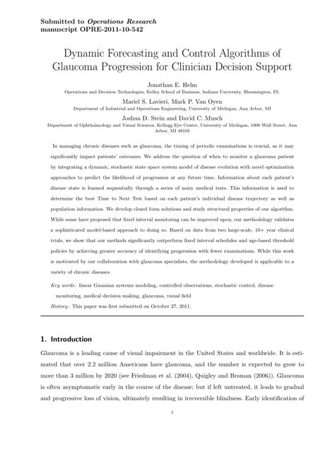 Pdf Dynamic Forecasting And Control Algorithms Of Glaucoma