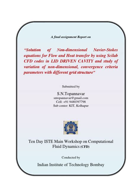 Lid Driven Cavity Cfd Simulation Report By S N Topannavar Pdf Fluid Dynamics Finite