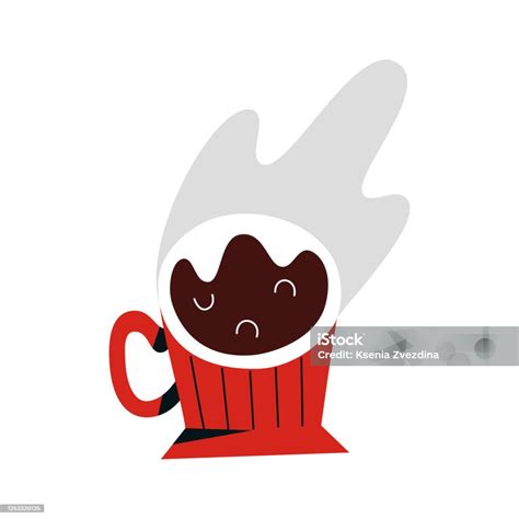 커피 컵 손으로 그린 아이콘 양식에 일치시키는 벡터 일러스트레이션 플랫 컬러 클립아트 스팀이 있는 커피 머그잔 에스프레소 음료