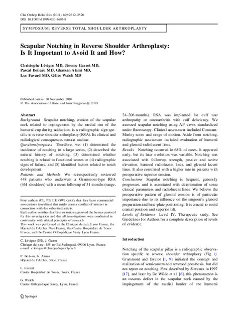 Pdf Scapular Notching In Reverse Shoulder Arthroplasty Is It Important To Avoid It And How