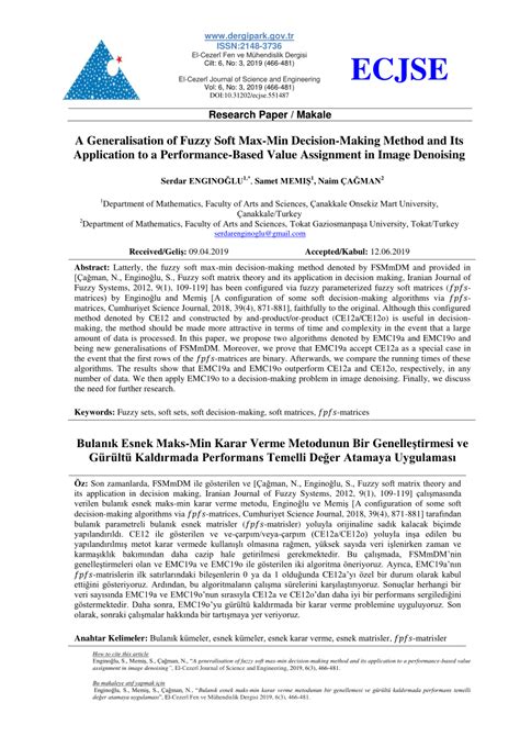 Pdf A Generalisation Of Fuzzy Soft Max Min Decision Making Method And Its Application To A