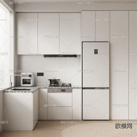 奶油风橱柜 嵌入式冰箱3d模型下载 Id12296870 3dmax免费模型 欧模网