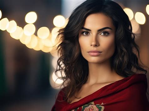 Premium Photo A Beautiful Portugal Woman With A Portugal Flag