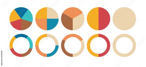 Pie Chart Set Colorful Diagram Collection With Circle Icons For Infographic Vector Stock